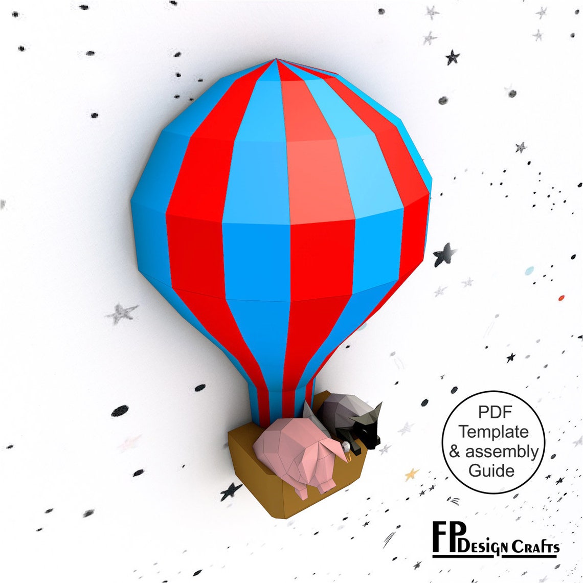 Hot Air Balloon Papercraft 3D DIY Origami Wall Decor Low Poly - Etsy