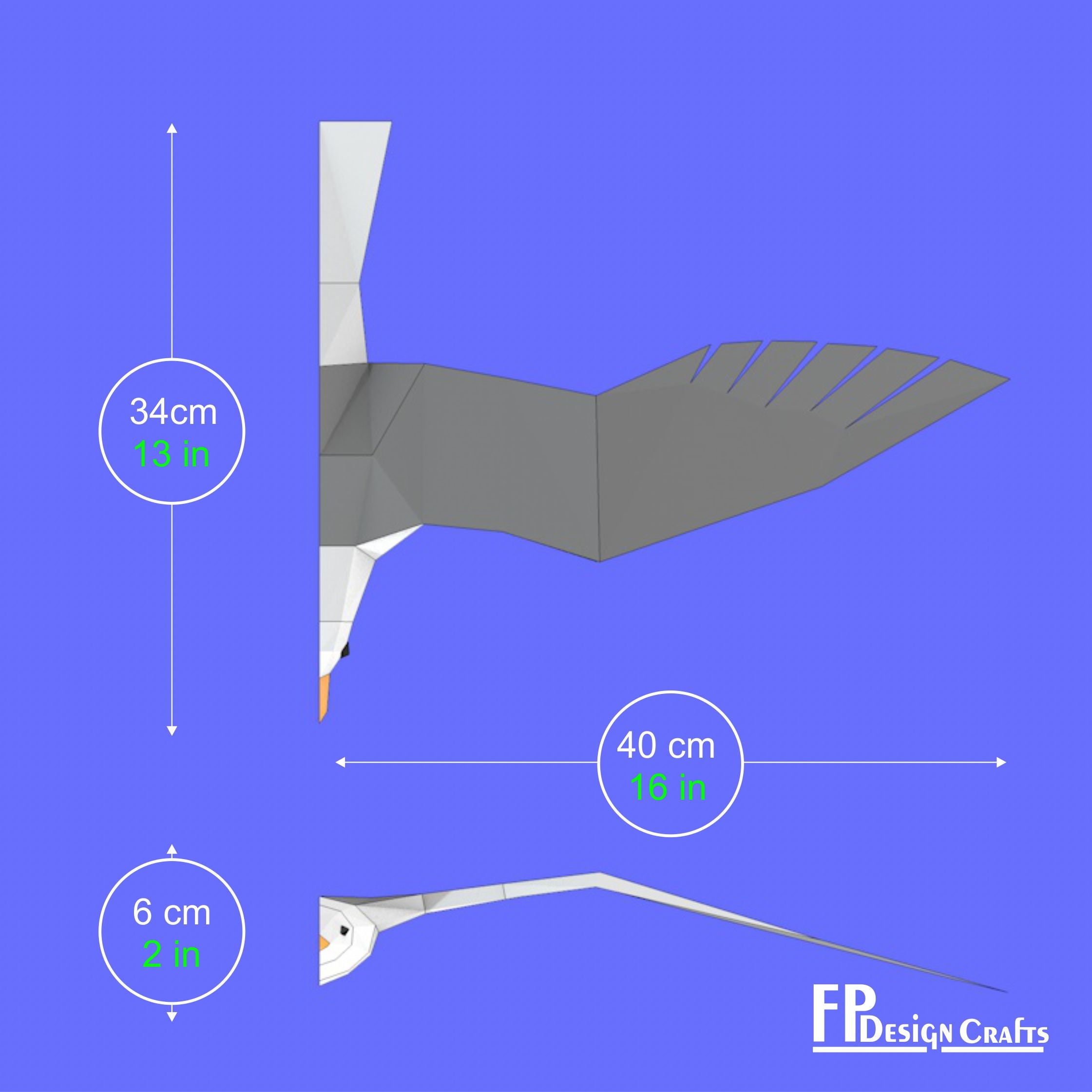 Gull 3D Papercraft, Low Poly Seagull, 3D Origami Bird, Decor 3D ...