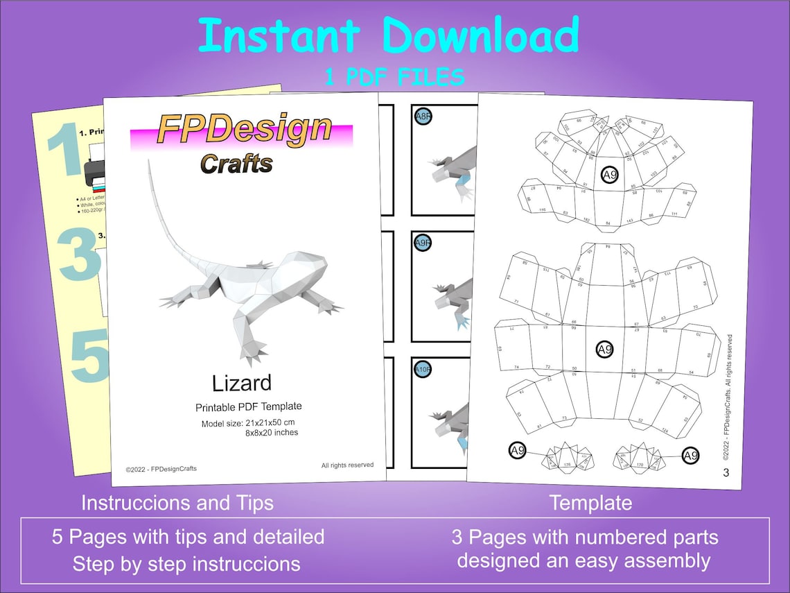 Lizard 3D Papercraft, Low Poly Lizard, 3D Origami Lacertian, Decor ...