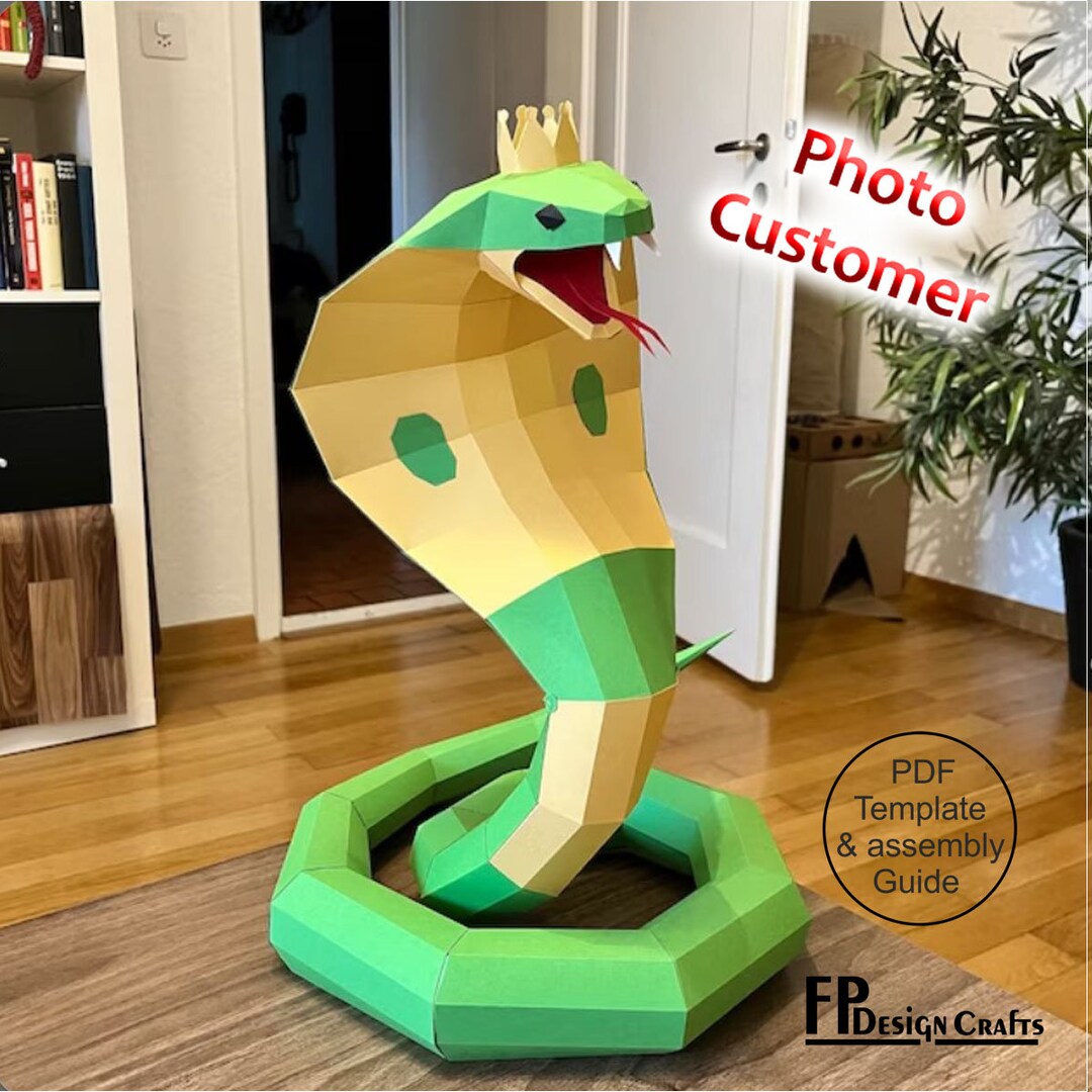King Cobra DIY, Low Poly Snake, 3D Origami King Cobra Decor Snake 3D ...