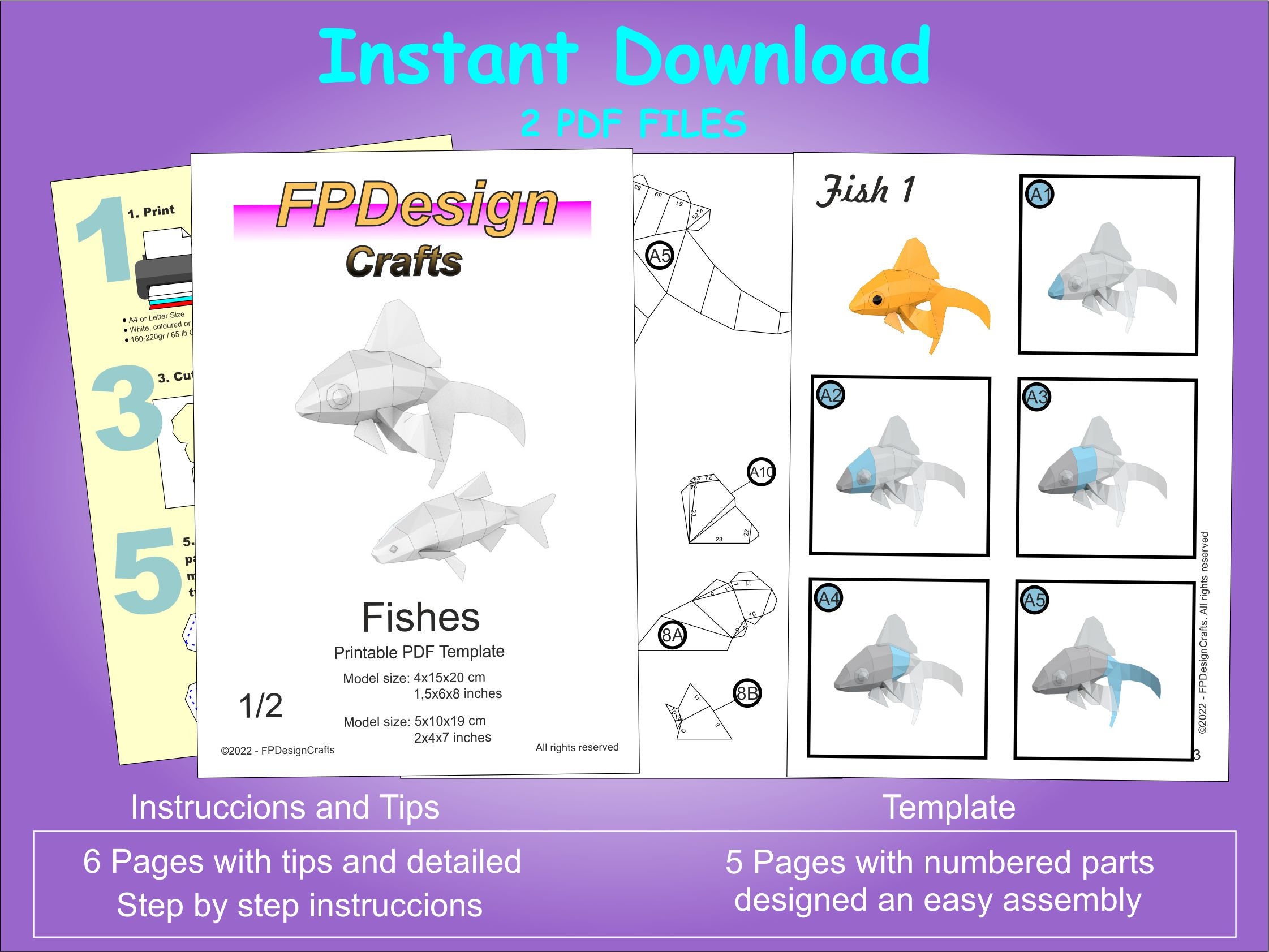 Fishes Papercraft 3D, DIY Kit Home Decor, Low Poly Fish, 3D Origami ...