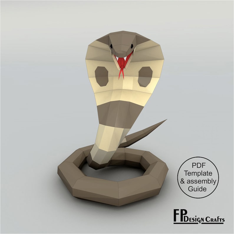 King Cobra DIY, Low Poly Snake, 3D Origami King Cobra Decor Snake 3D ...