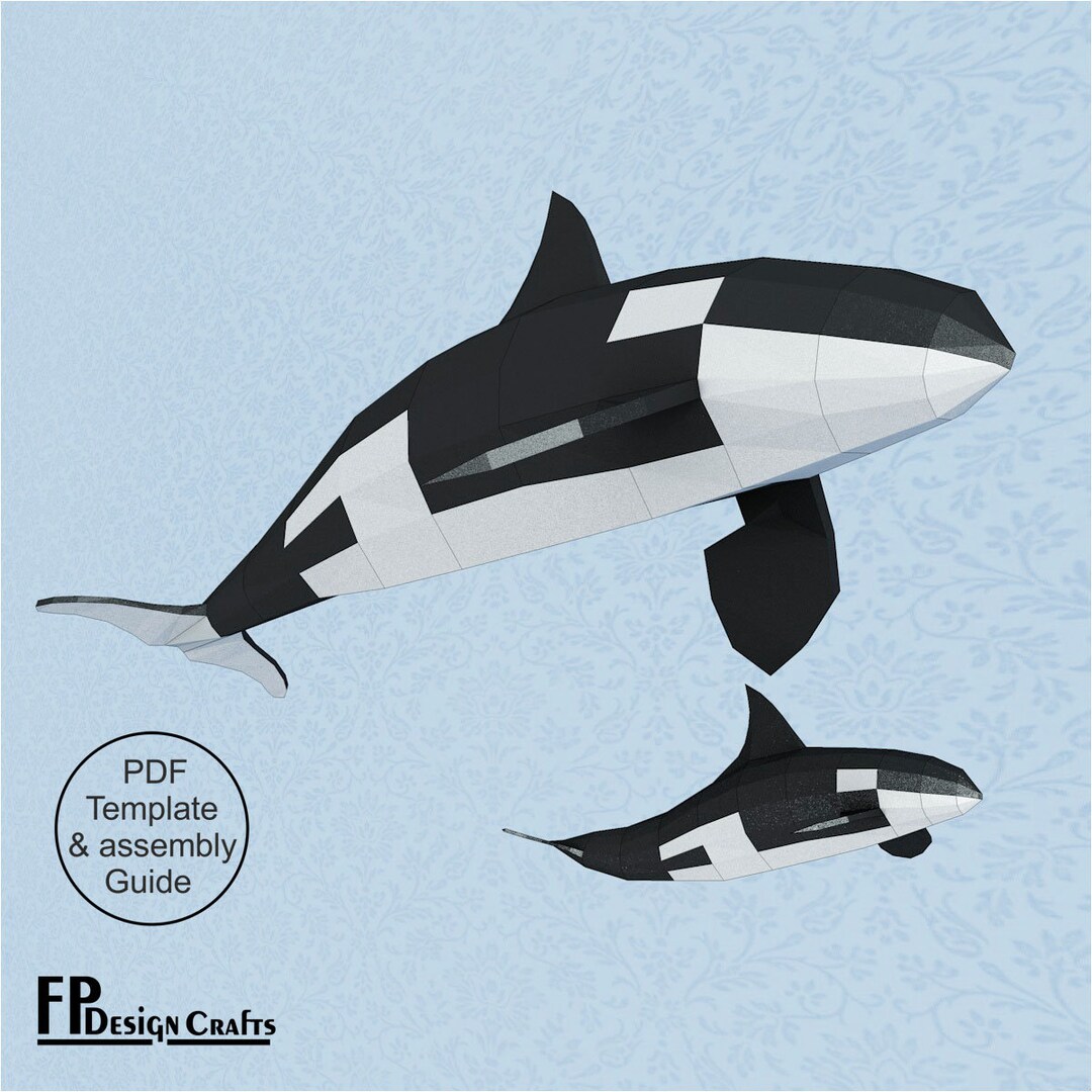 Killer Whale & Baby Papercraft, DIY Whale 3D, Low Poly Family of Whales ...