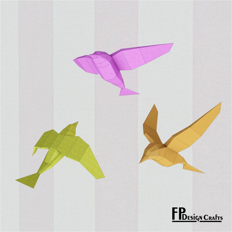 Birds on Wall Papercraft, Low Poly Birds, 3D Origami Birds, Decor Birds ...