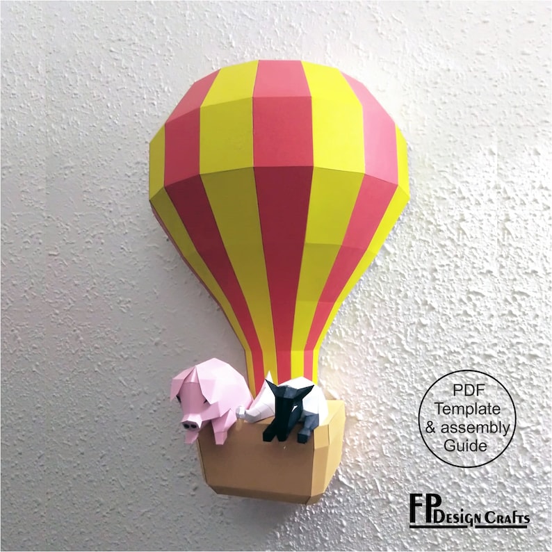 Hot Air Balloon Papercraft 3D DIY Origami Wall Decor Low Poly Paper ...