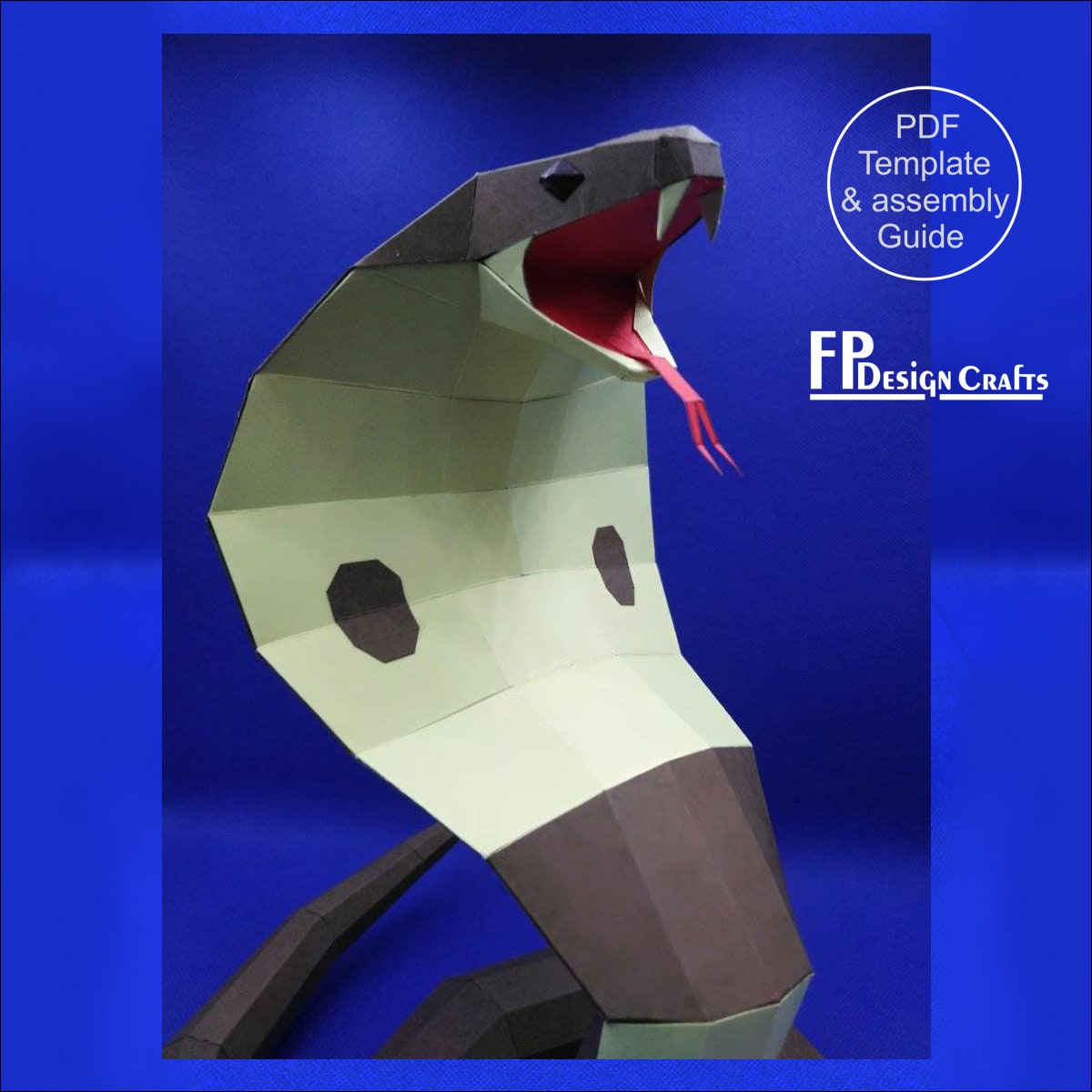 King Cobra DIY, Low Poly Snake, 3D Origami King Cobra Decor Snake 3D ...