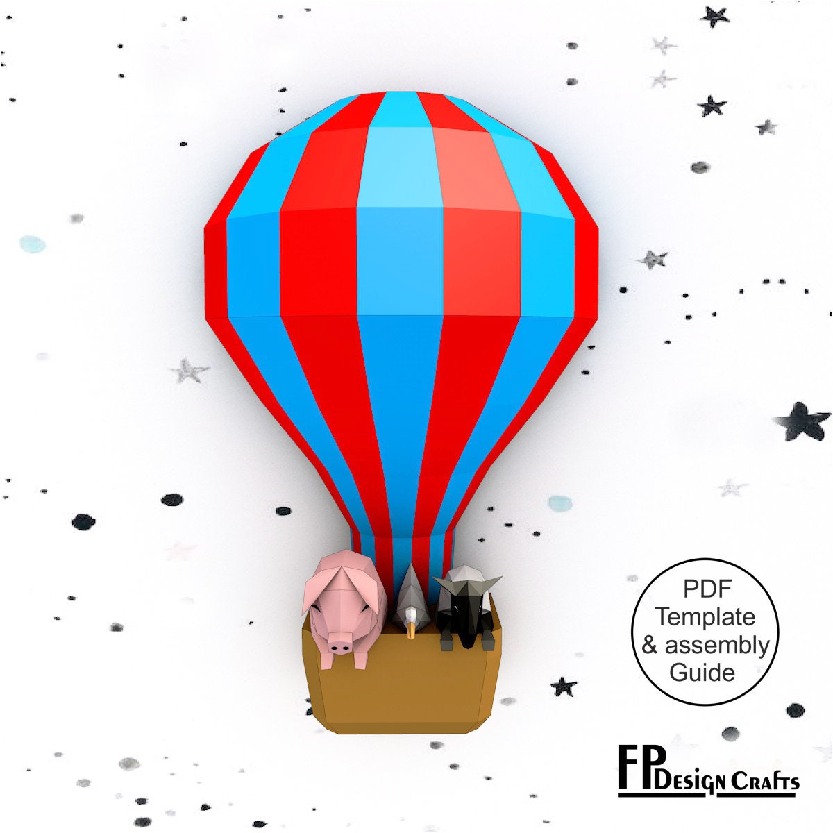 Hot Air Balloon Papercraft 3D DIY Origami Wall Decor Low Poly Paper ...
