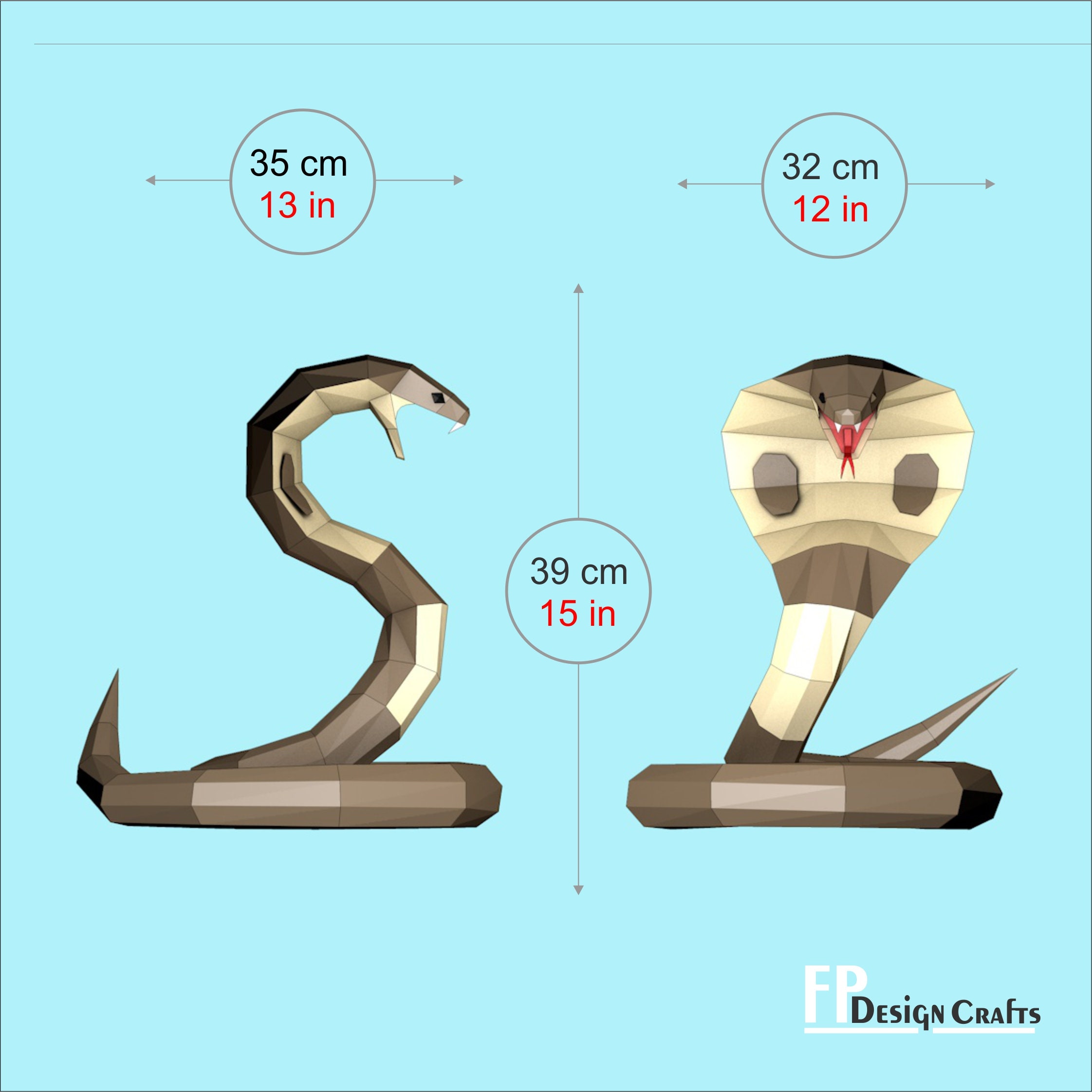 King Cobra DIY, Low Poly Snake, 3D Origami King Cobra Decor Snake 3D ...