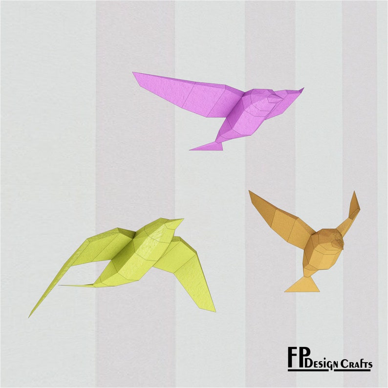 Birds on Wall Papercraft Low Poly Birds 3D Origami Birds - Etsy