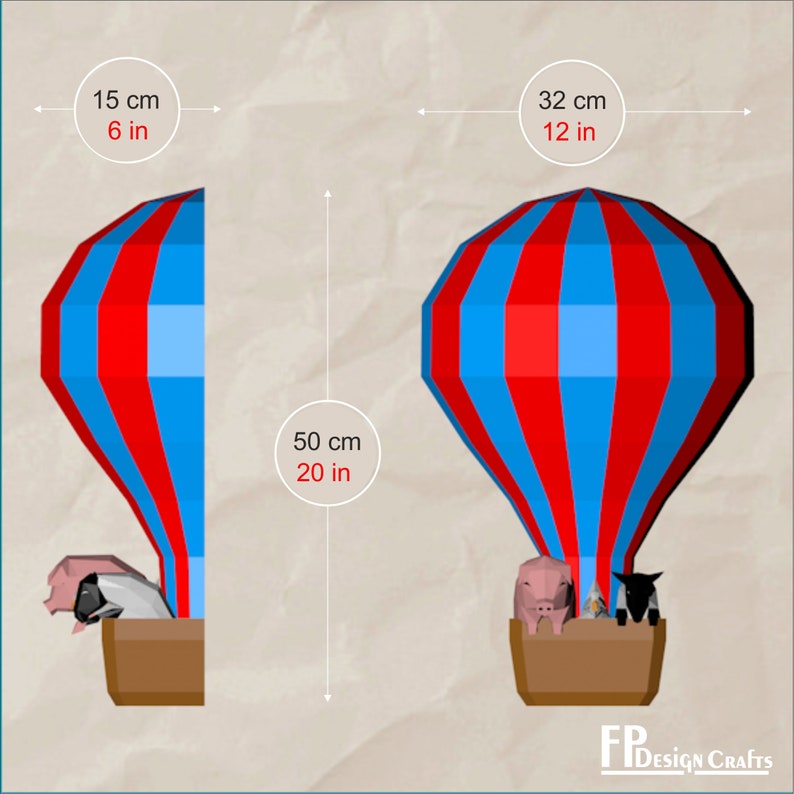 Hot Air Balloon Papercraft 3D DIY Origami Wall Decor Low Poly Paper ...