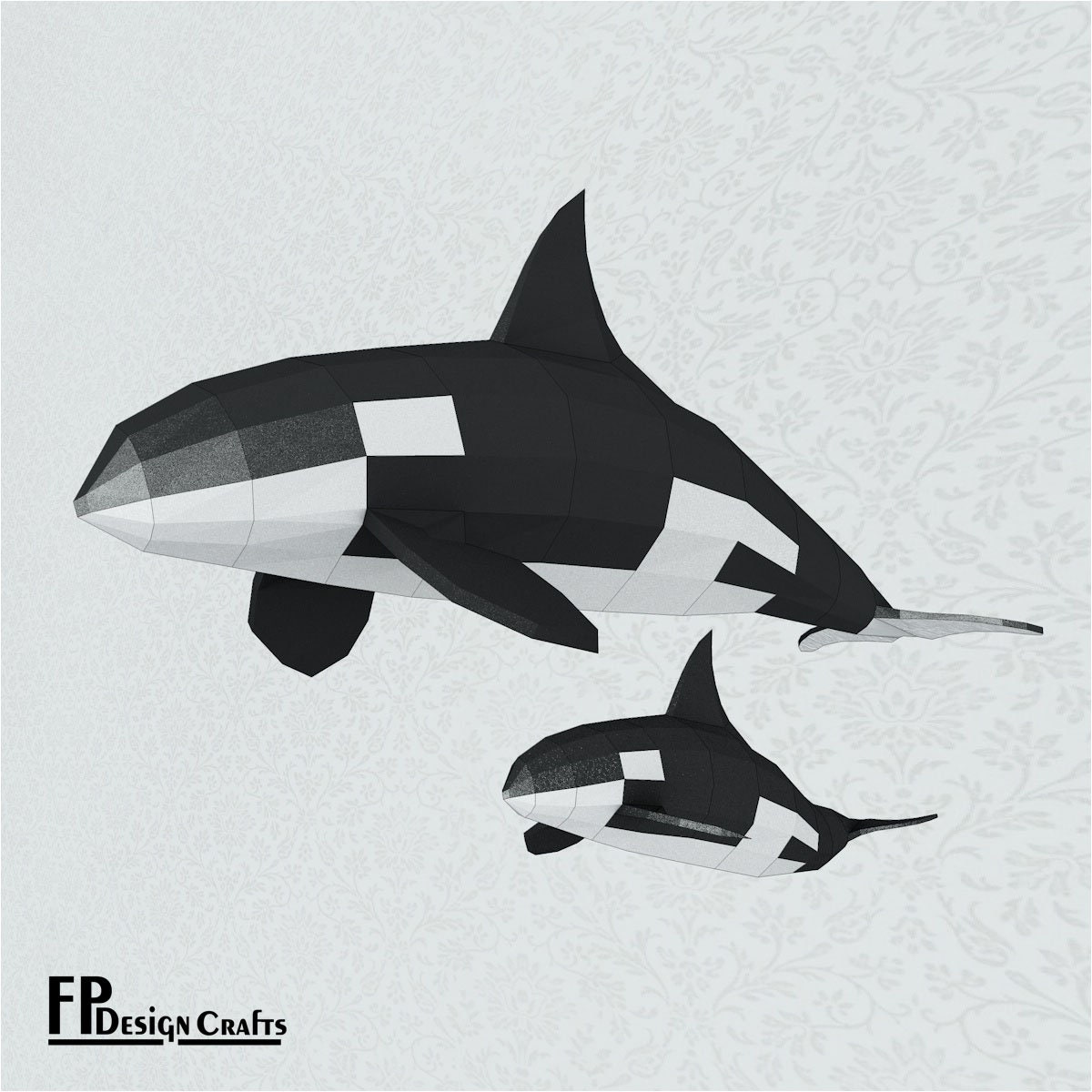 Killer Whale & Baby Papercraft, DIY Whale 3D, Low Poly Family of Whales ...