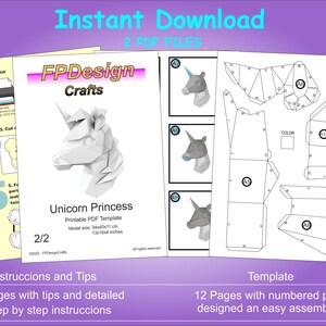 Unicorn Princess Papercraft, Paper Craft 2D Kit, DIY Gift for Daughter ...