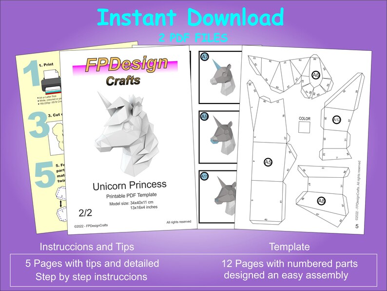 Unicorn Princess Papercraft, Paper Craft 2D Kit, DIY Gift for Daughter ...