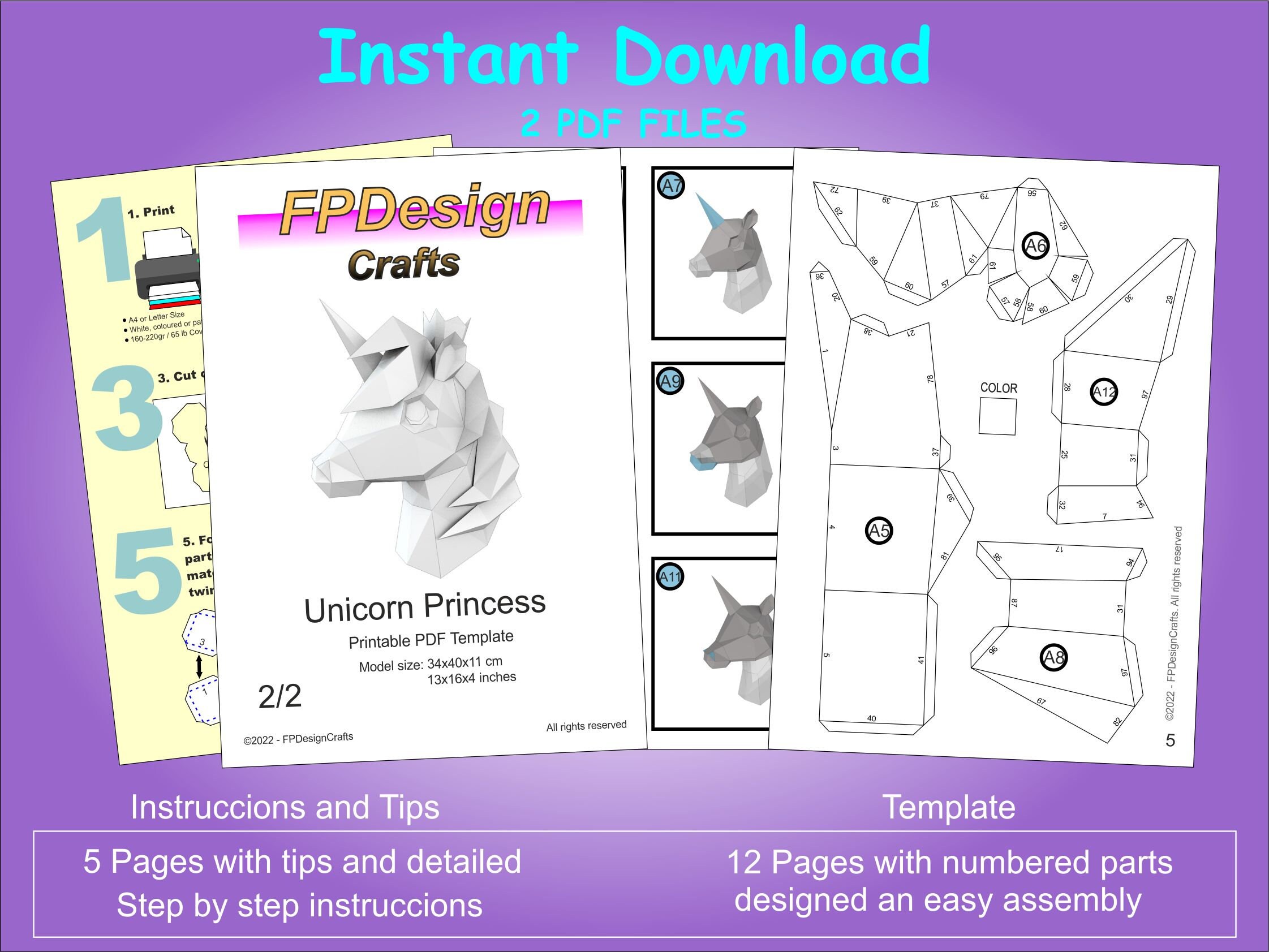 Unicorn Princess Papercraft, Paper Craft 2D Kit, DIY Gift for Daughter ...