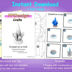 Crystal on a Rock Papercraft, 3D DIY Origami, Sculpture, Low Poly Gem ...