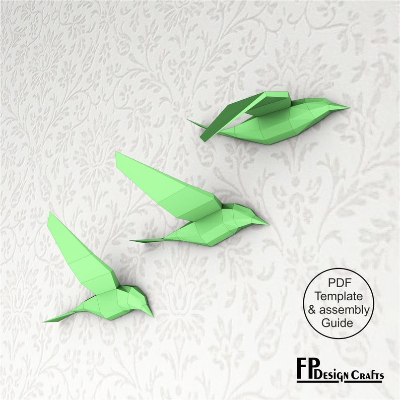Swallows on Wall Papercraft Low Poly Birds 3D Origami Birds - Etsy