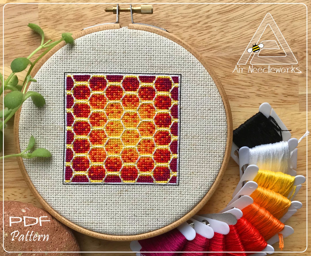 HONEYCOMB FIRE Cross Stitch Pattern, PDF Digital Download, Bee, Nature ...