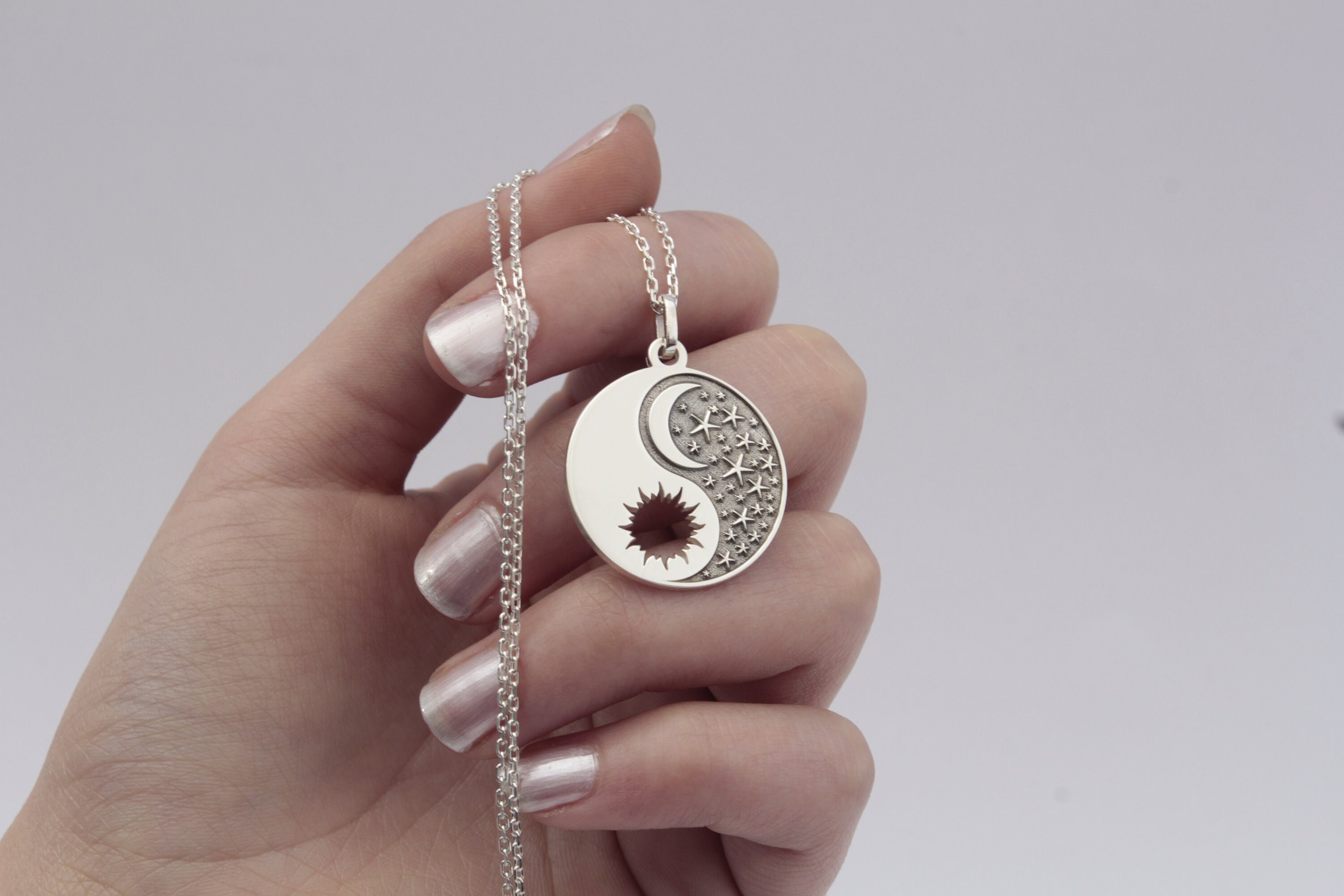 Silver Yin Yang Necklace,minimalist,sun,moon,star,yin Yang Moon,yin ...