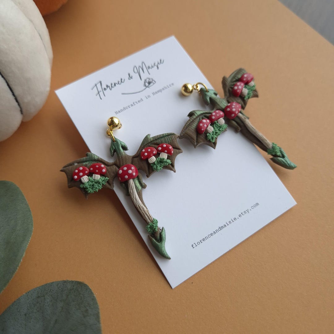 Dragon Earrings, Polymer Clay Jewellery for Forestcore Fashion, Autumn ...