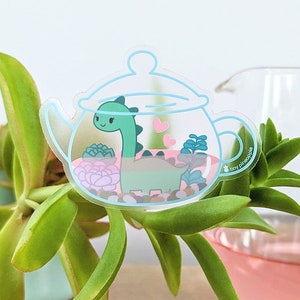 Dino "tea-rarium" CLEAR VINYL STICKER — Tiny Pineapple Studio Terrarium ...