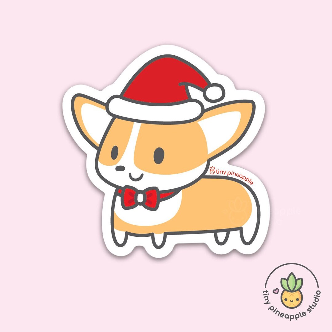Santa Corgi Christmas VINYL STICKER— Tiny Pineapple Studio (holiday ...