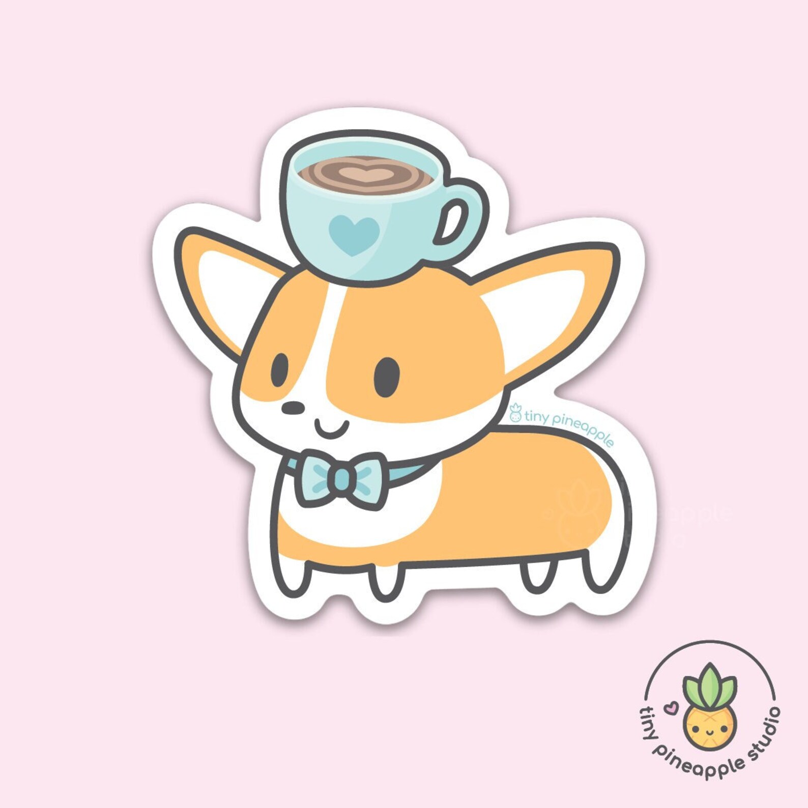 Corgi Coffee VINYL STICKER — Tiny Pineapple Studio Latte Tea Bean Mocha ...