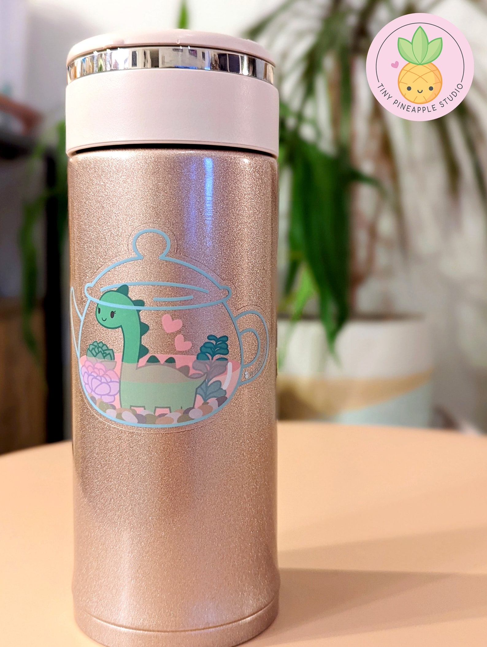 Dino "tea-rarium" CLEAR VINYL STICKER — Tiny Pineapple Studio Terrarium ...