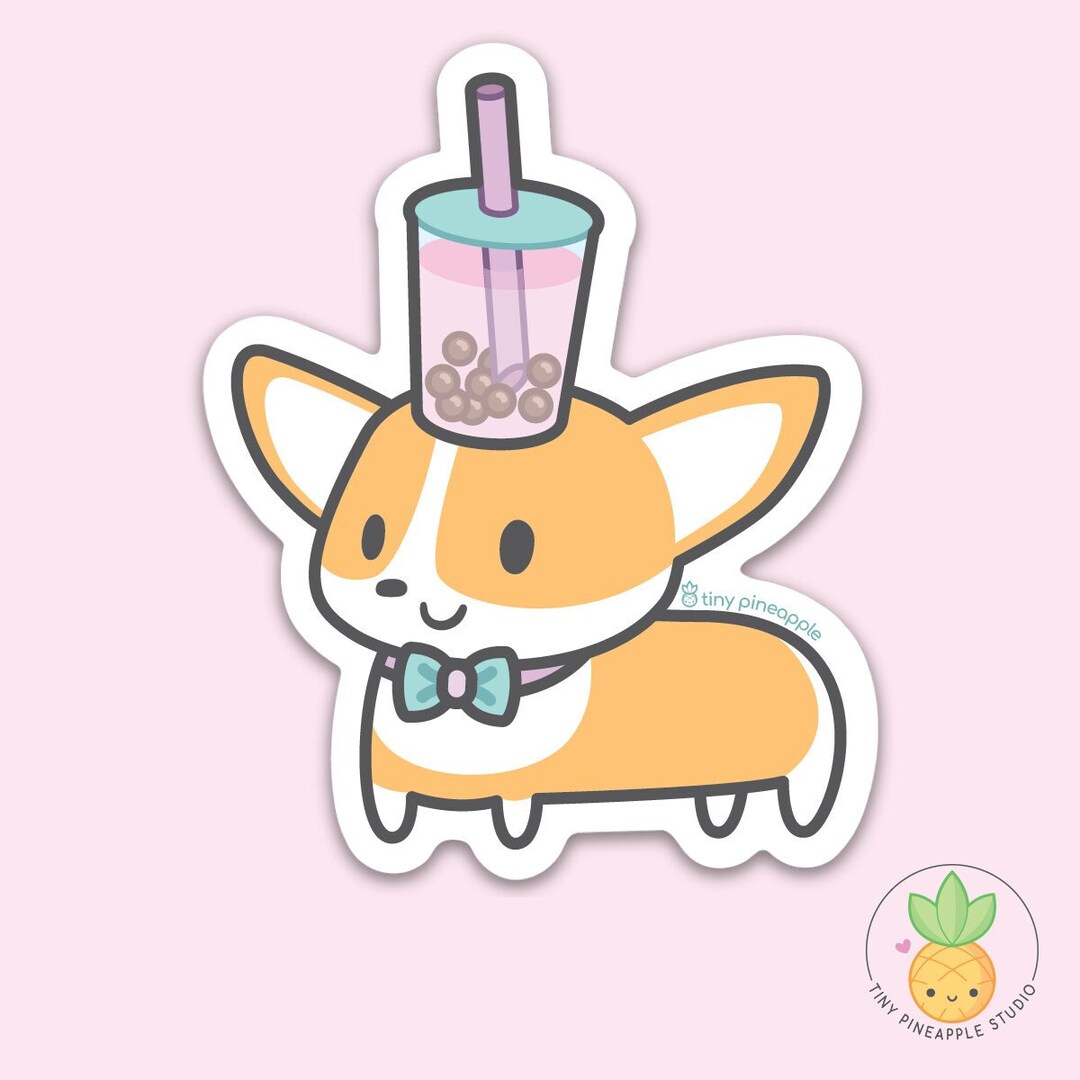Corgi Boba VINYL STICKER Tiny Pineapple Studio bubble Tea - Etsy