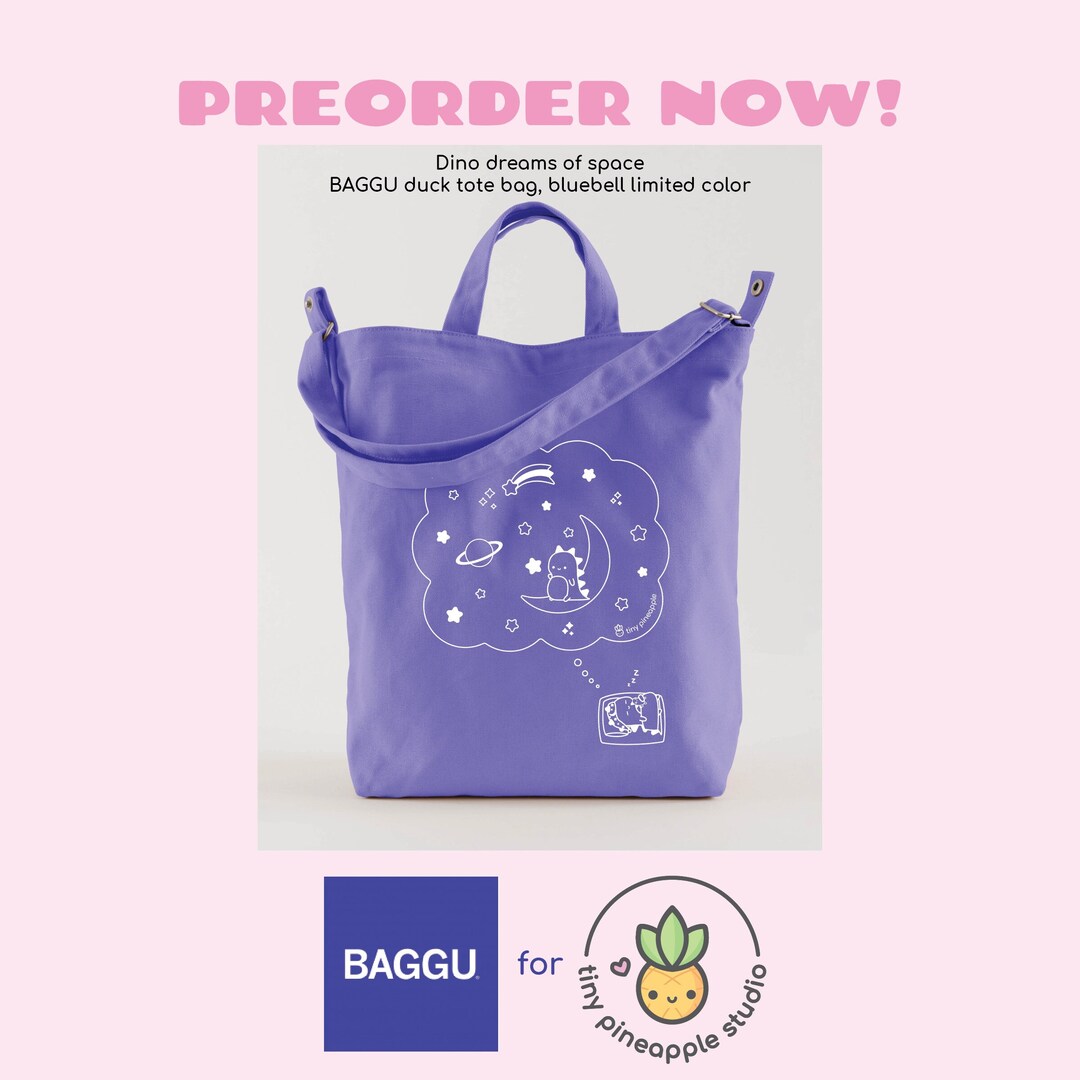Dino Dreams of Space BAGGU TOTE BAG Duck Dual-handle Purple Dinosaur Kawaii Cute Moon Star ...