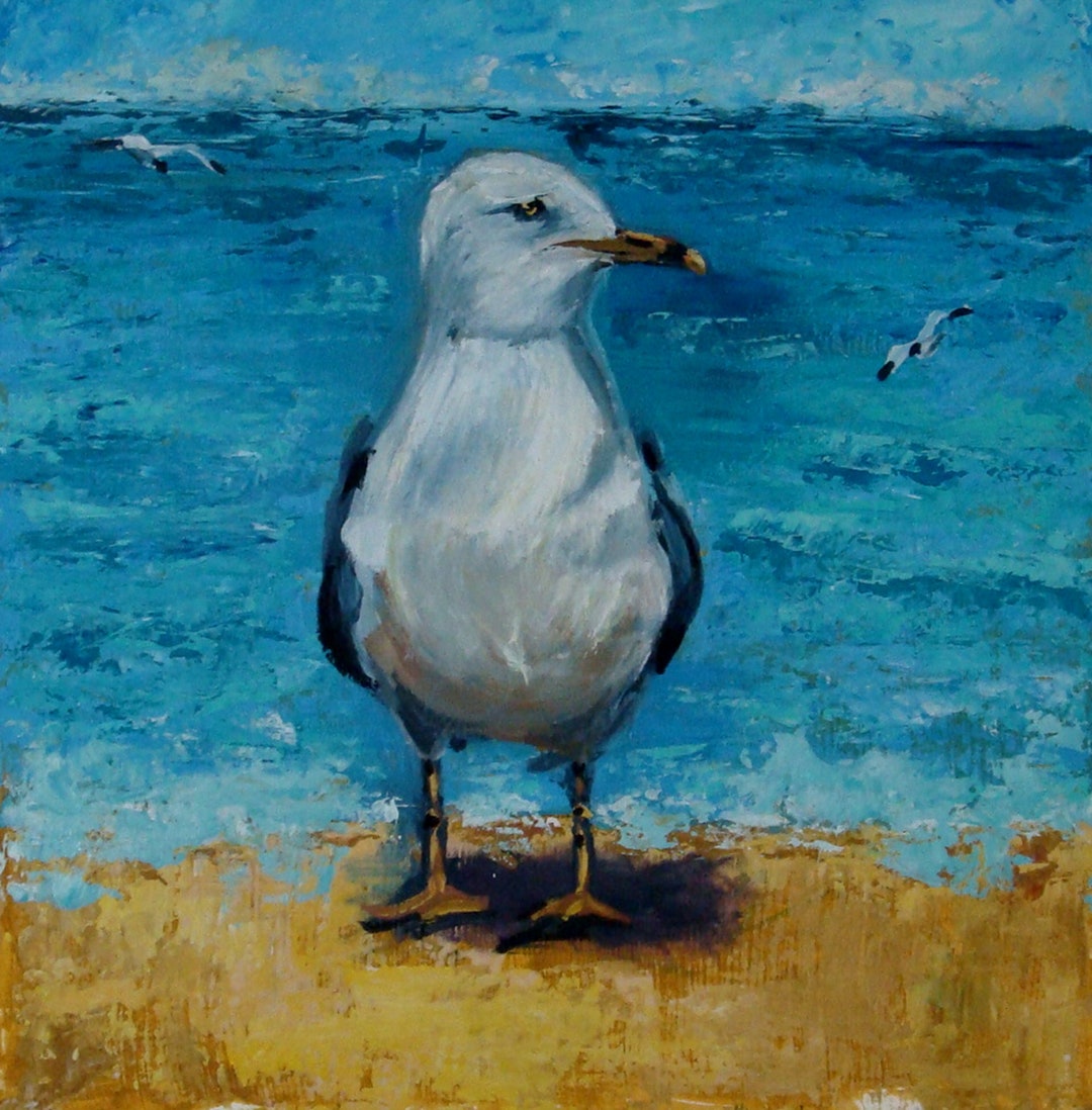 Seagull Painting Original Impasto Painting Sea Bird Oil Painting 9*9 ...