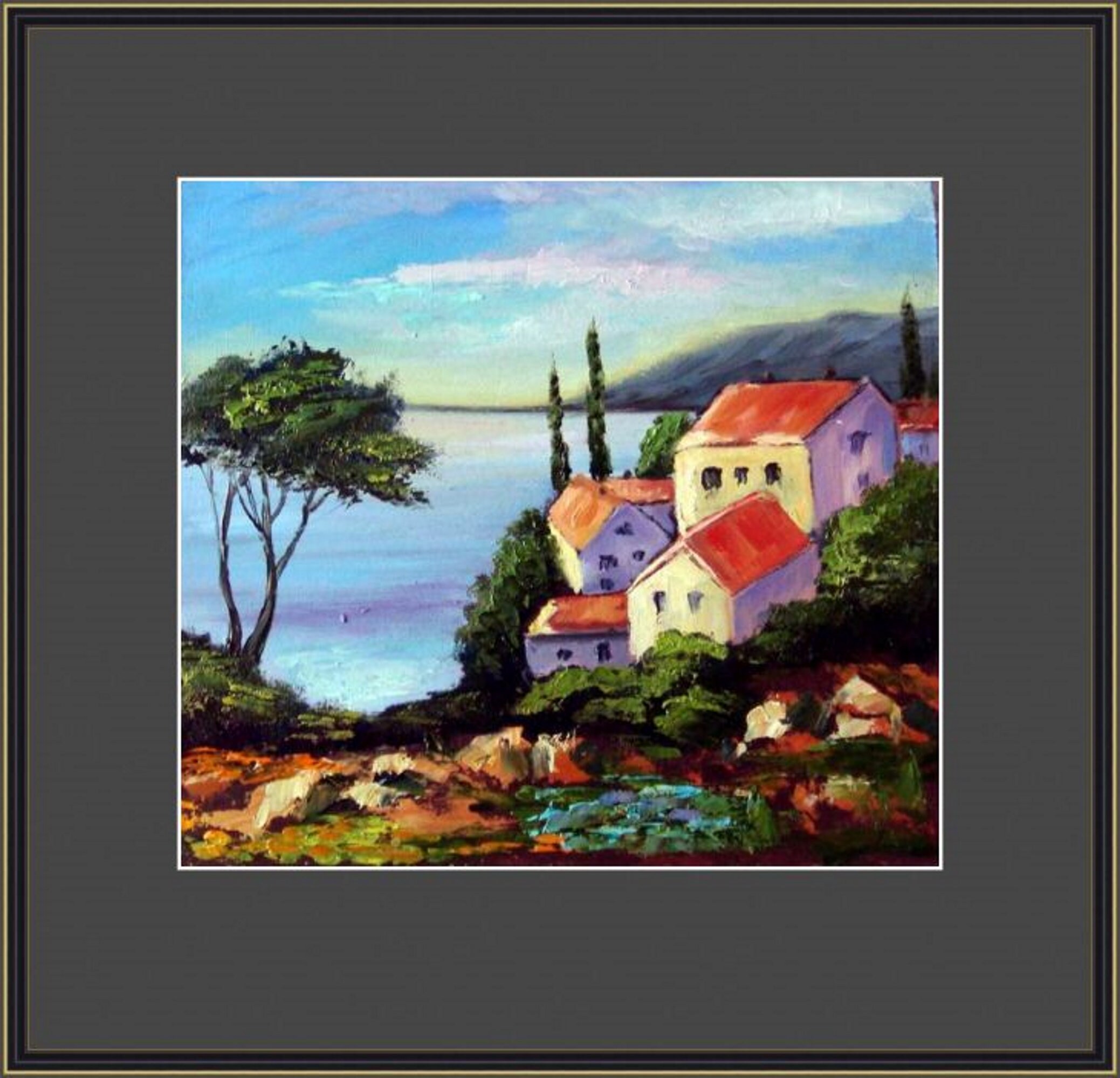 Coast Painting Picture of the Sea Coast With Houses Coastal Original ...