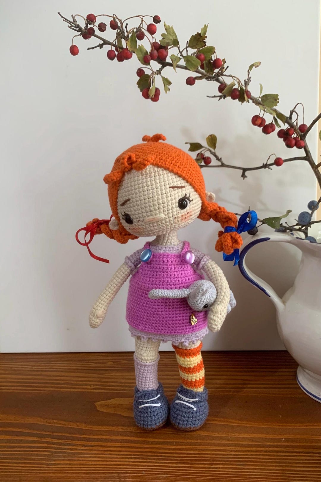 Knitted Pippi Doll With Her Pet Interior Doll Gift for Amigurumi Lovers ...