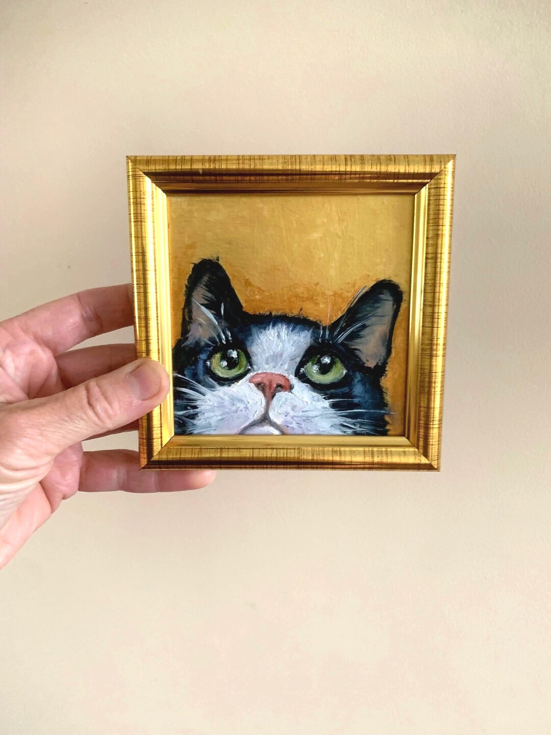 Original Mini Cat Oil Painting 4x4, Whimsical Cat Art, Small Animal ...