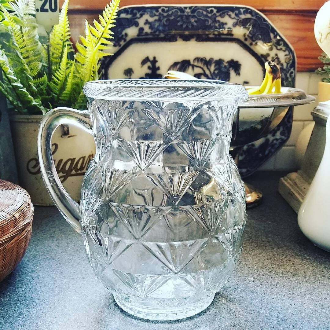 Vintage Glass Fan Pattern Pitcher, Perfect for Lemonade, Juice, Sangria ...