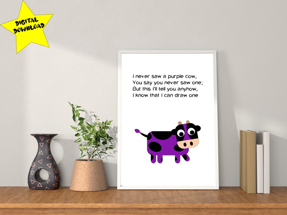 Purple Cow Poem Printable Wall Art Poetry Print - Etsy