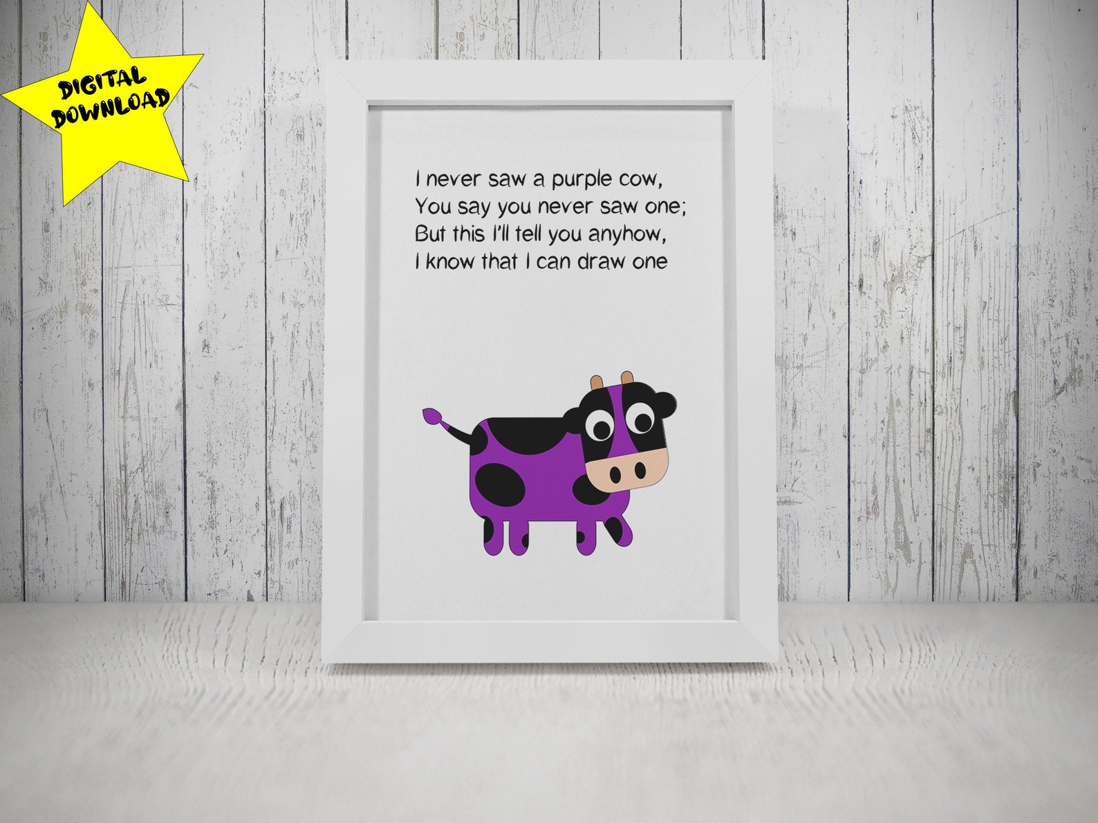 Purple Cow Poem Printable Wall Art Poetry Print - Etsy