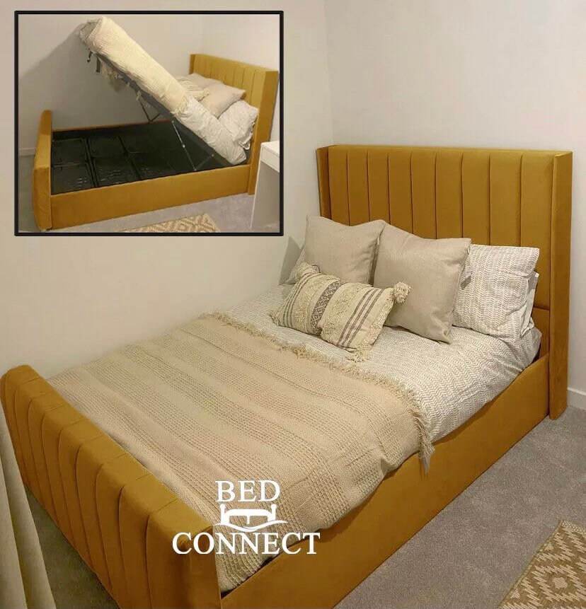 Amelia Wingback Gas Lift Ottoman Storage Bed Etsy