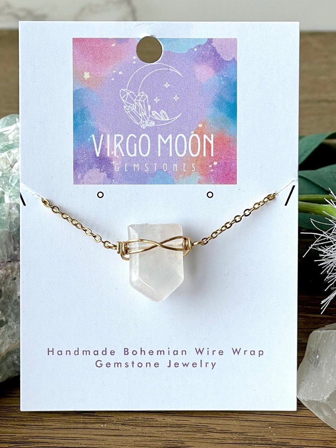 Rose Quartz Necklace, Trapezoid Pendant, Gold Necklace, Dainty Necklace ...