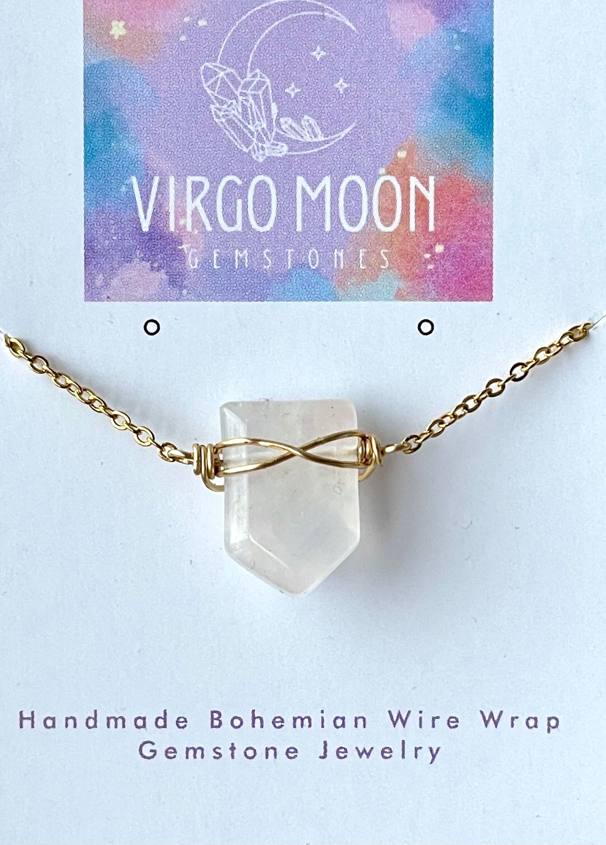 Rose Quartz Necklace, Trapezoid Pendant, Gold Necklace, Dainty Necklace ...