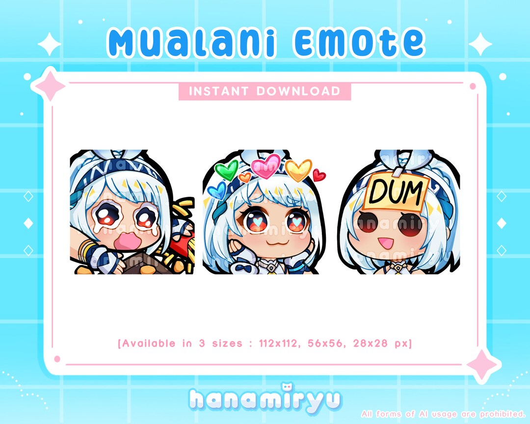 Mualani Emotes Set, Cute Chibi Genshin Impact Fall / Love / Dum Emoji ...