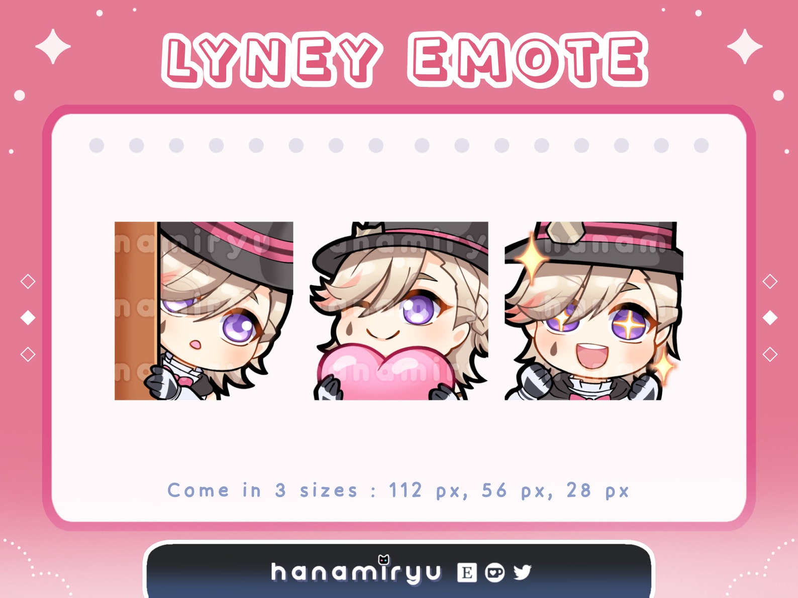 Lyney Emotes Set, Cute Chibi Genshin Impact Emoji, Lurk / Peek / Heart ...