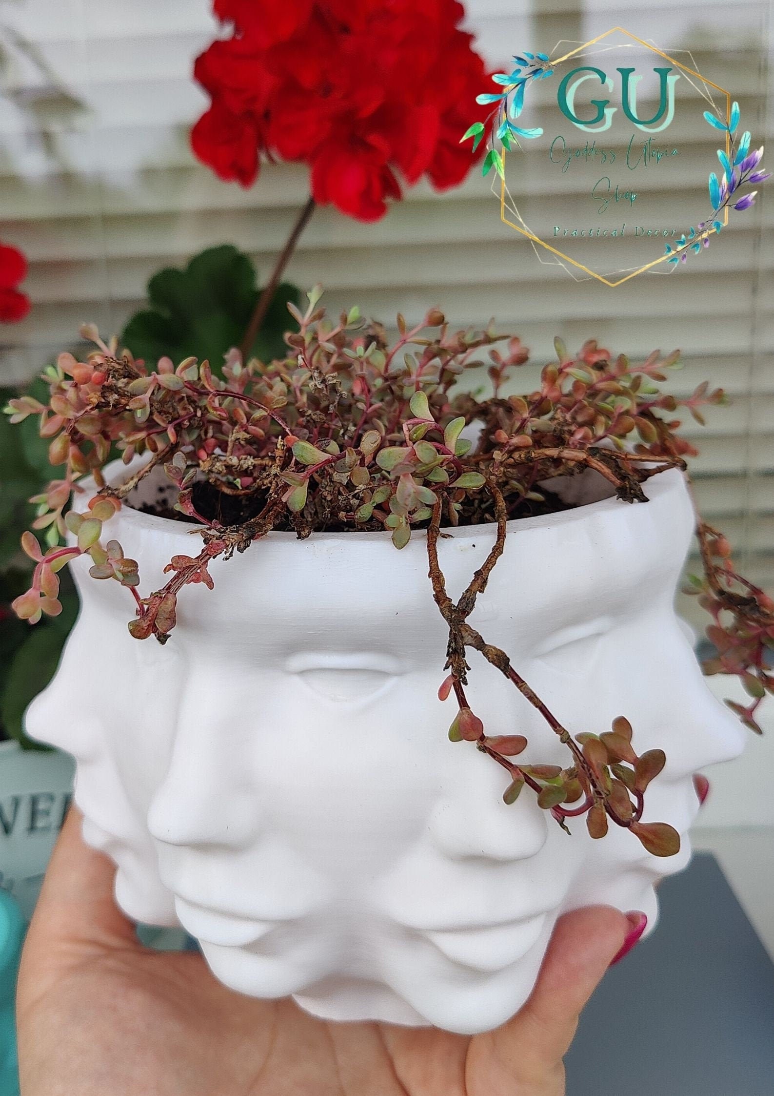3D Printed Face Vase Planter Face Pot Multi Face Vase Goth Planter Face ...