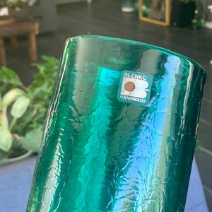 Vintage Blenko Art Glass 990 teal Blue Antique Green Crackle 12 ...