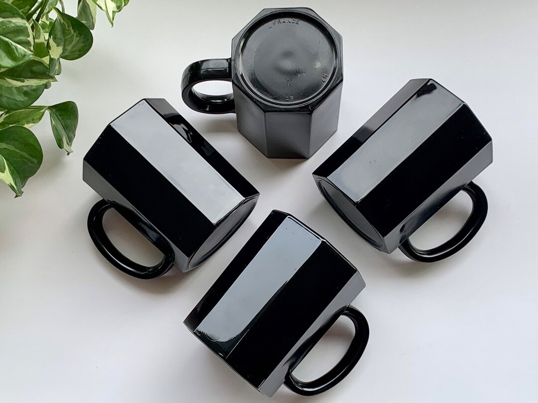 Vintage Octime Arcoroc of France Mug *set of 4* Black Octagon Glass - Etsy