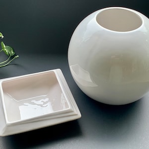 Vintage Mid Century Haeger Floral Pottery * White Square or Sphere ...