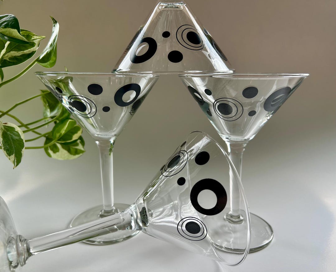 Geometric Circles Dots Martini Glass Set of 4 Black Cocktail Barware - Etsy