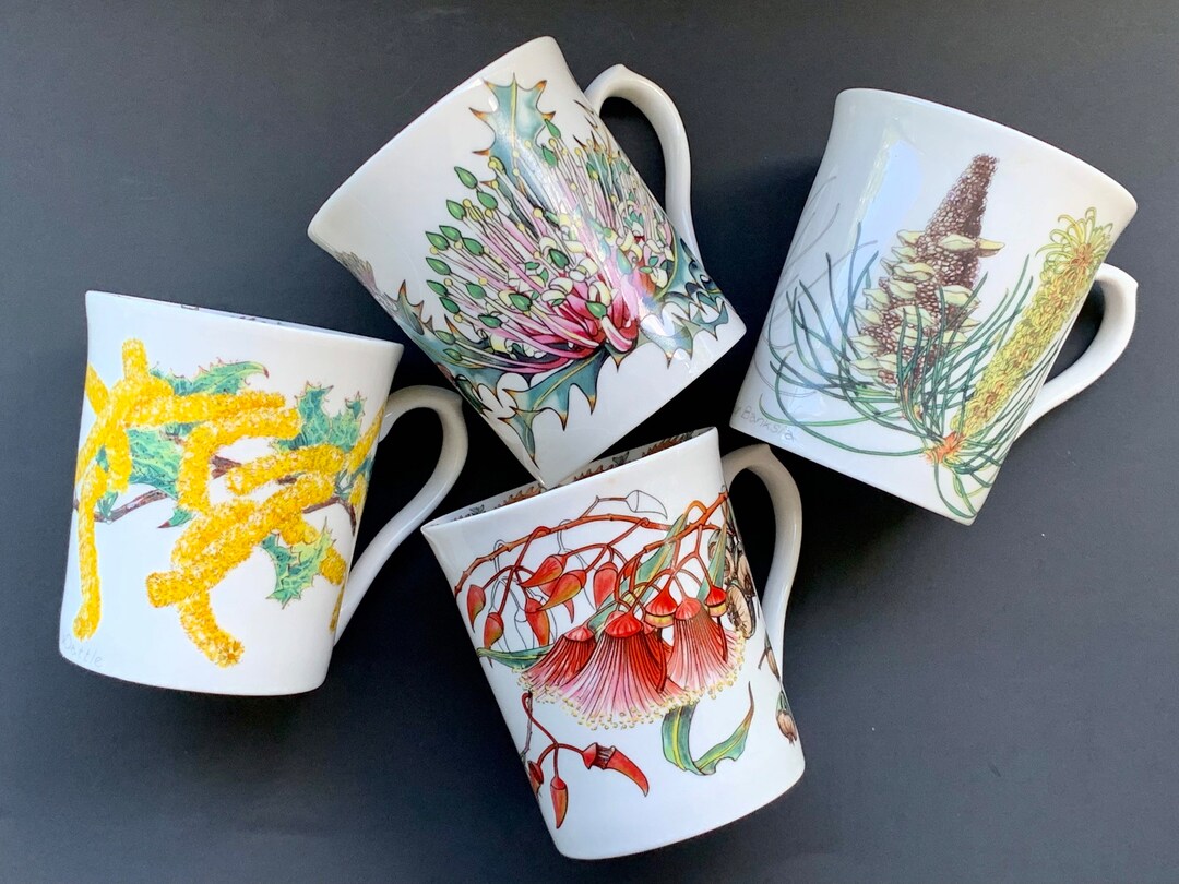 Australian Wildflower Collection Porcelain Mugs set of 4 - Etsy