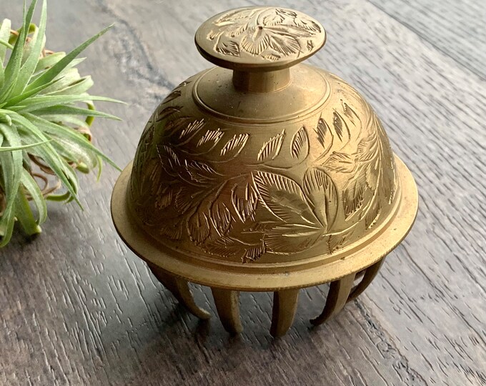 Vintage Etched Brass Elephant Claw Bell *leaves* India Decor - Etsy