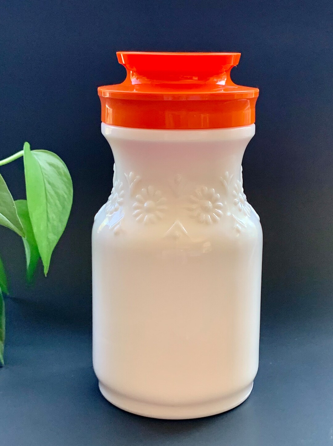 Vintage White Milk Glass Tang Kitchen Storage Jar embossed Daisies ...