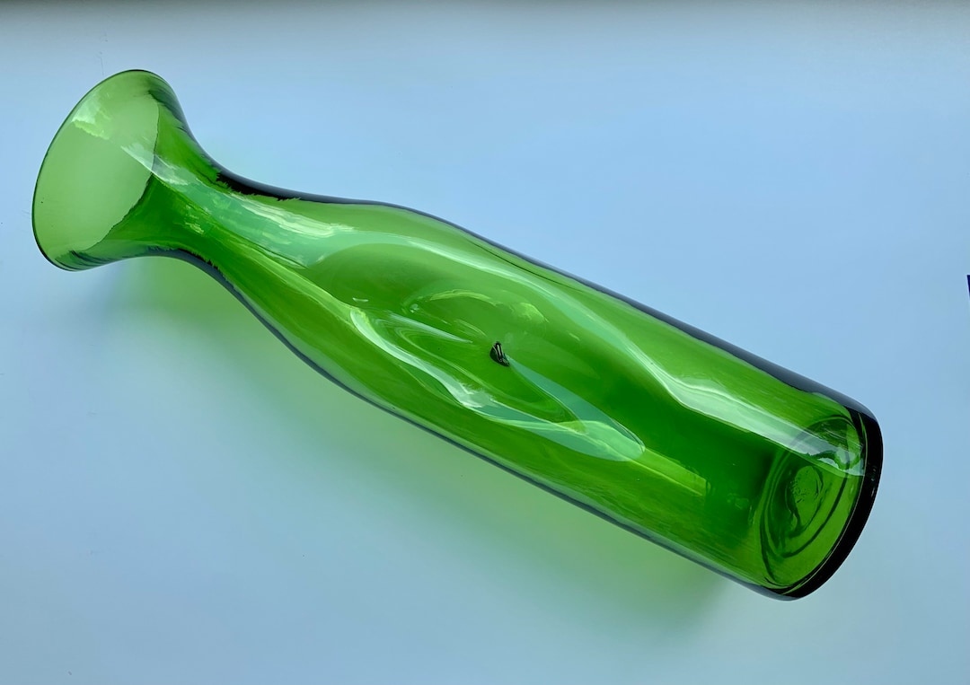 Vintage 1966 Blenko Glass 6634 Pinched 19 Floor Vase olive Green Joel ...